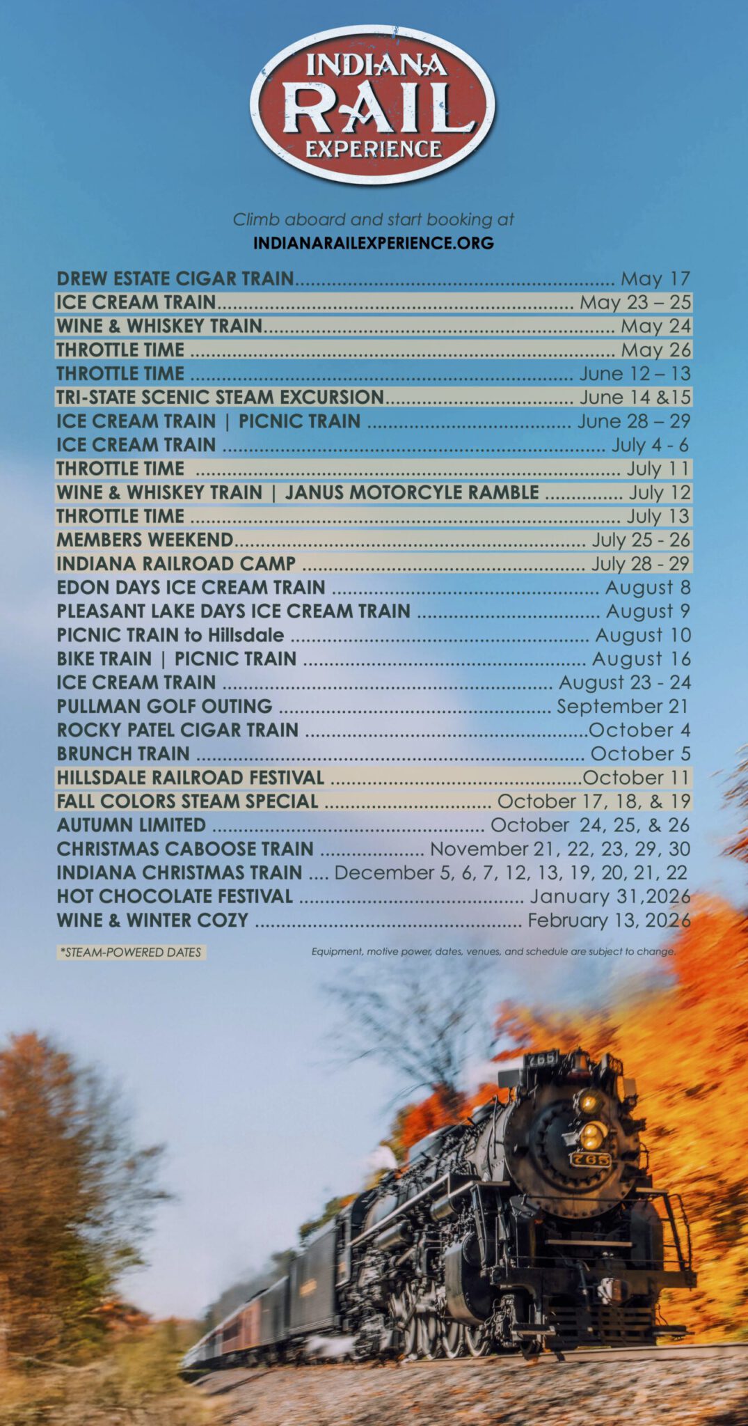 2025 Indiana Rail Experience Schedule | Indiana Rail Experience